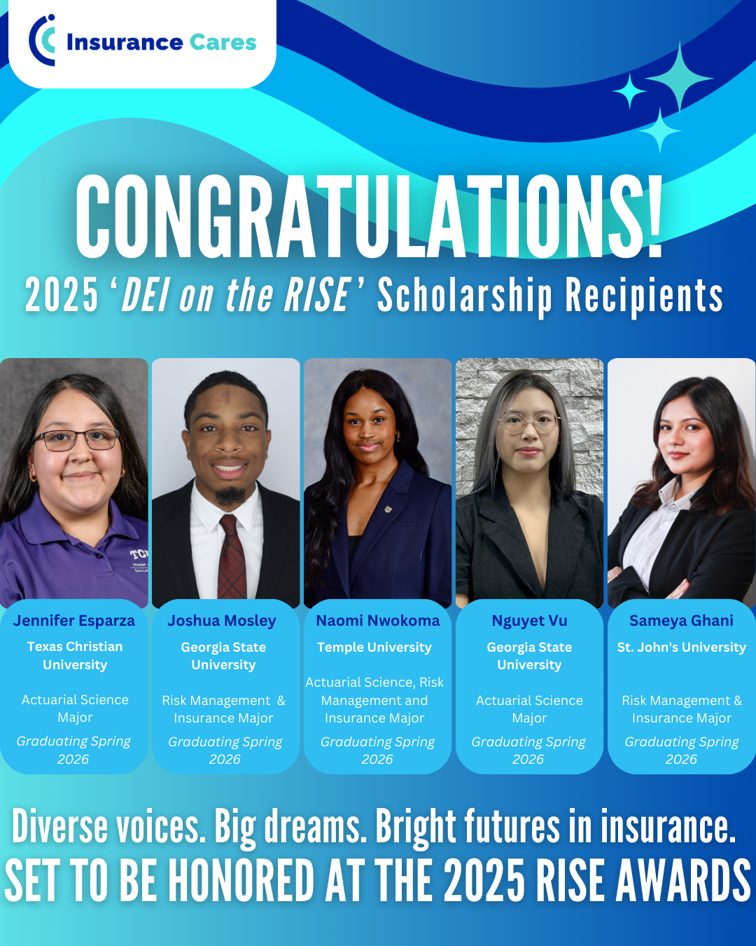 Insurance Cares Spring 2025 DEI on the RISE Scholarship Recipients ...